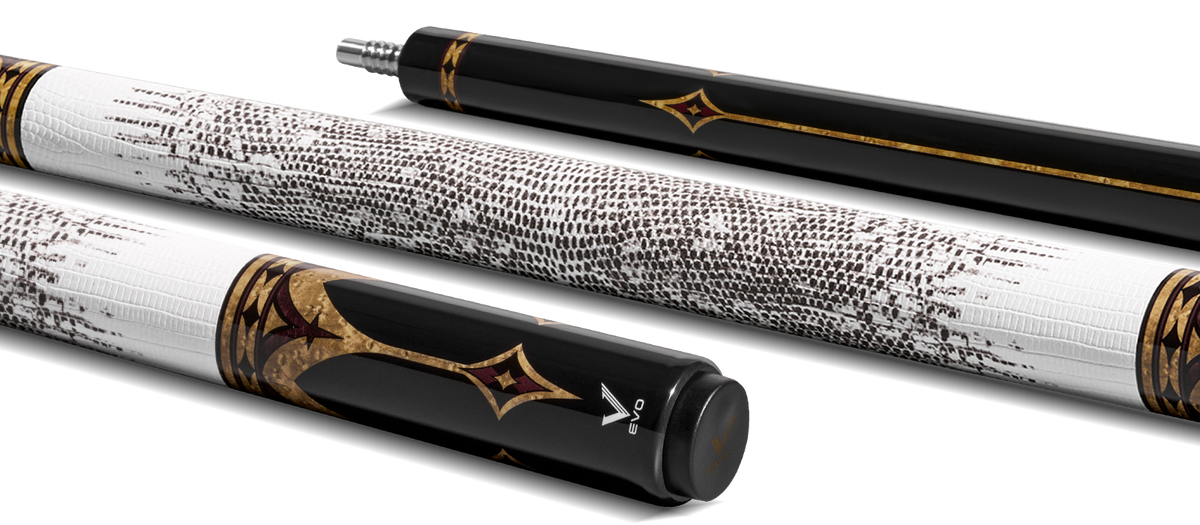 EVO Crown Royal Black Pool Cue with White Lizard Wrap