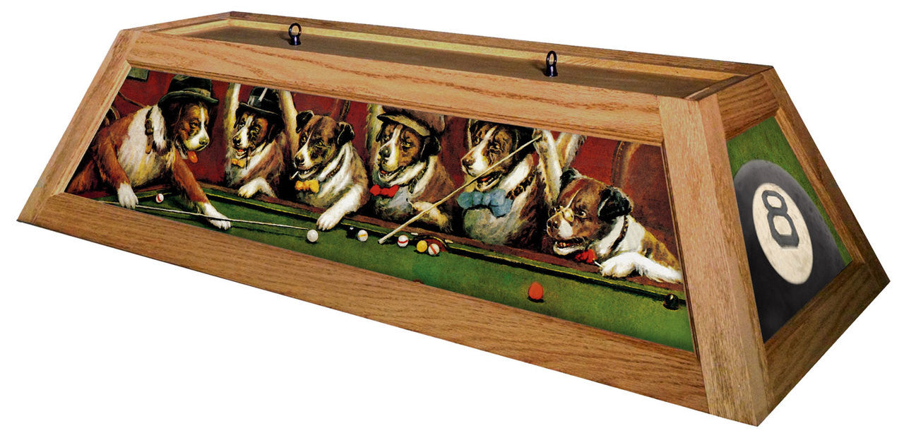 dogs around pool table